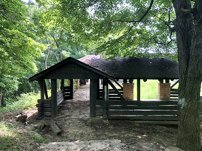 Rustic shelter with a purpose &ndash; these picnic pavilions have hosted countless family gatherings, each log telling silent stories.