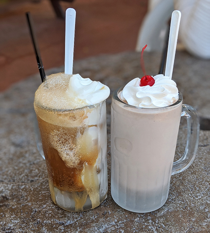 Root beer float meets chocolate milkshake in a friendship that makes more sense than most relationships, complete with whipped cream and maraschino cherry cameos.