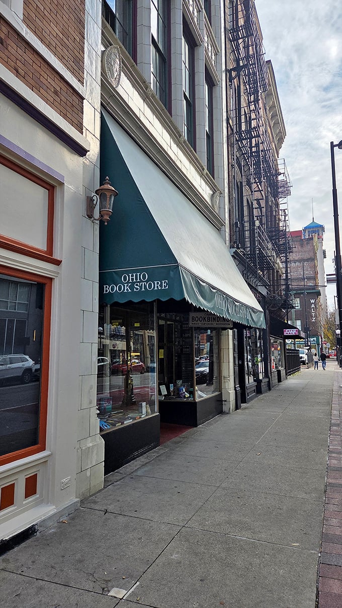The welcoming sidewalk outside Ohio Book Store guides visitors toward a world of stories, history, and timeless Cincinnati charm.