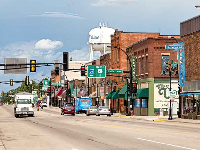Wadena's water tower watches over streets lined with independent businesses, a small-town skyline that welcomes travelers home, even on first visits.