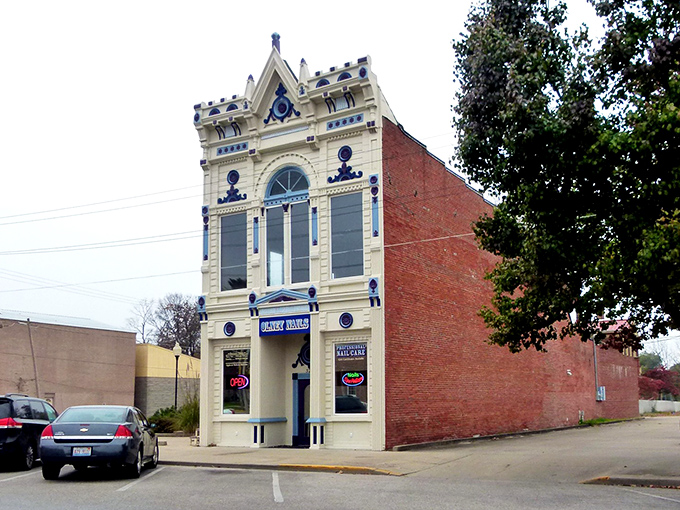 This historic building stands as a testament to Olney's architectural heritage, its ornate details preserved like a time capsule from a more decorative era.