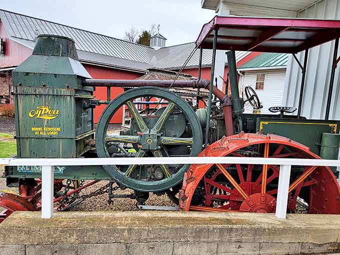 This vintage tractor with its massive wheels and exposed mechanics tells tales of agricultural innovation, when farming required muscle and mechanical ingenuity.