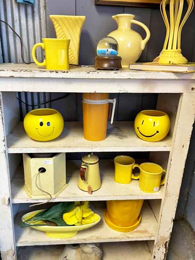 Sunshine in furniture form! These yellow vintage pieces could brighten even the gloomiest Michigan winter day. Those smiley face planters are practically radiating good vibes.