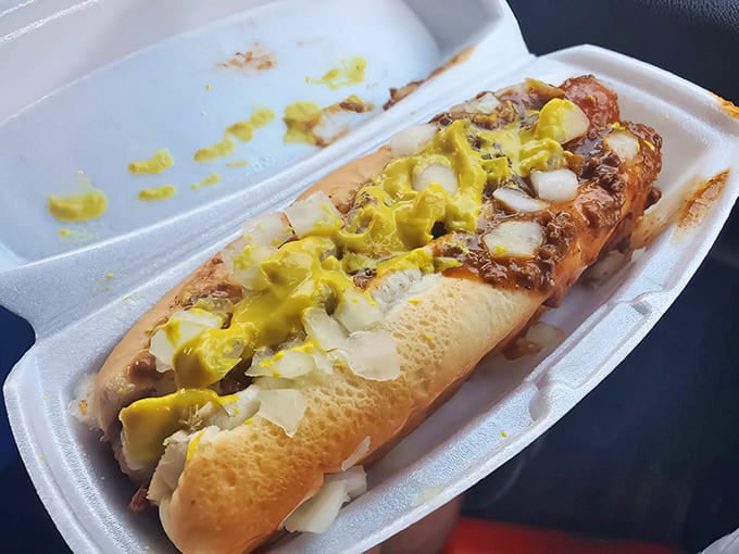 Detroit's signature Coney dog done right&mdash;snap of the frank, sweetness of the bun, richness of chili, bite of onion, tang of mustard.