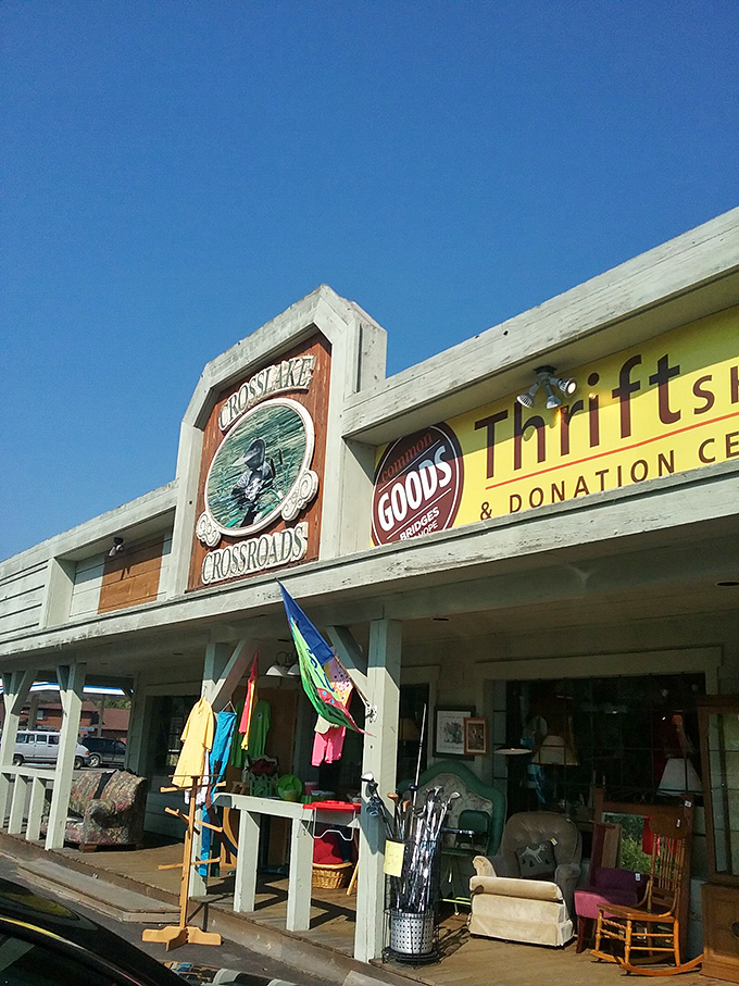 Common Goods Crosslake brings lakeside charm to thrifting with its cabin-style exterior and porch filled with secondhand treasures.