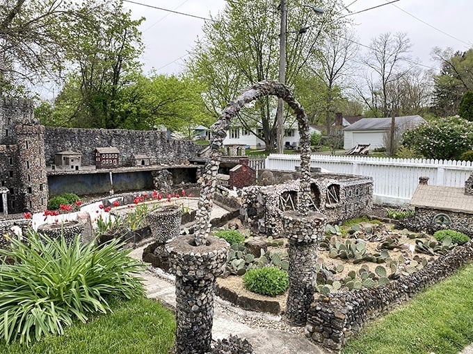 Stone castles and miniature buildings create a fantasy landscape in this handcrafted garden &ndash; a Depression-era masterpiece built from thousands of small stones.