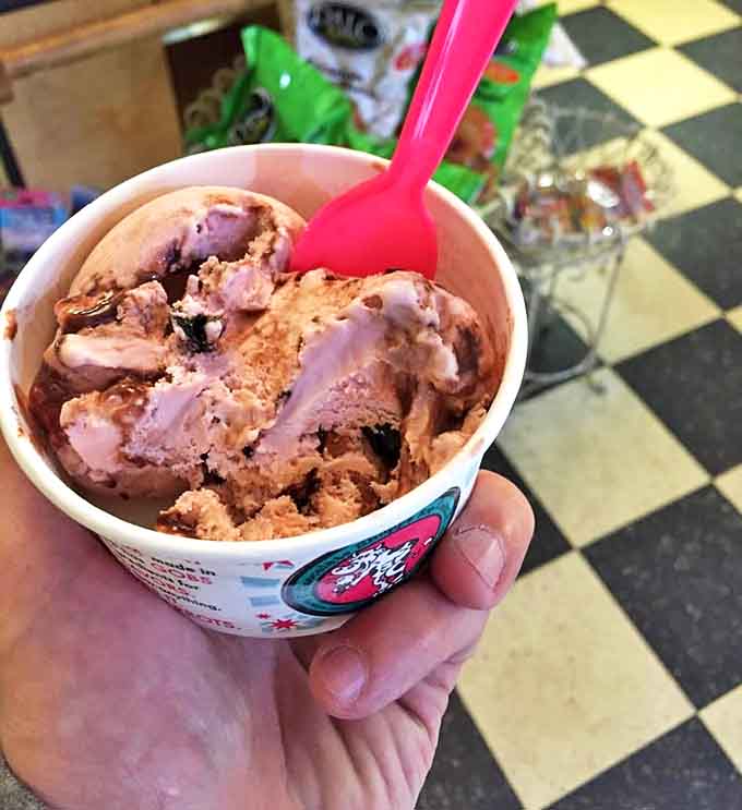 A scoop of cherry-studded ice cream brings back memories of simpler times when dessert was the day's main event.