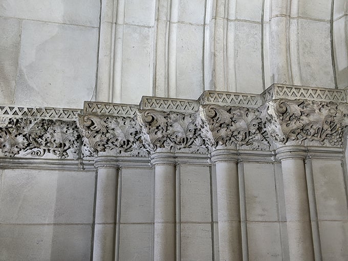 Intricate stone carvings showcase the craftsmanship of another era, when public buildings were constructed as works of art.
