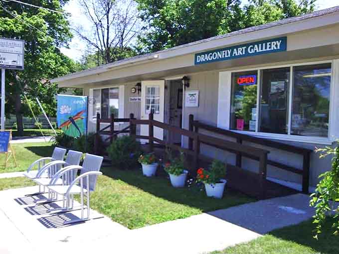 The Dragonfly Art Gallery showcases local talent inspired by Lake Huron's beauty, offering visitors a chance to take home more than just memories.