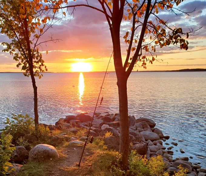Nature's nightly masterpiece paints Leech Lake in impossible colors, turning an ordinary fishing rod into a silhouette worthy of framing.