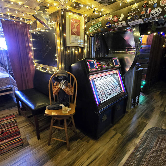 A vintage jukebox stands ready to soundtrack your stay, because some technology was perfect the first time and doesn't need updating.