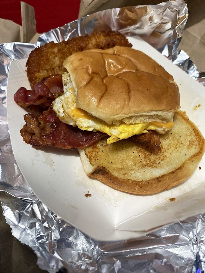 Savory meets sweet with this hearty breakfast sandwich&mdash;crispy bacon, melted cheese, and a perfectly fried egg on a soft, fresh bun.