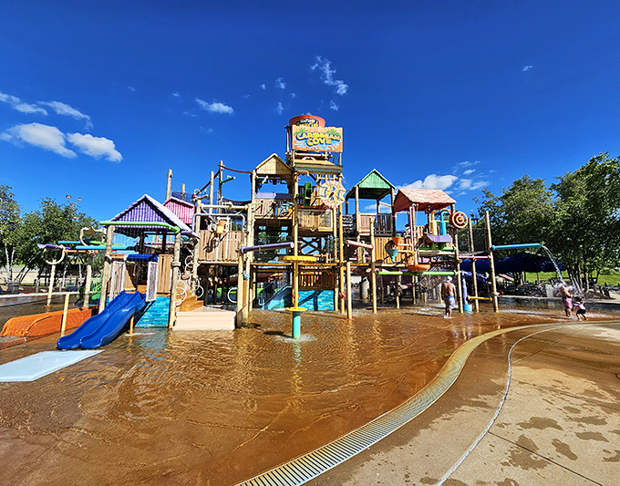 Splash zone central: The elaborate children's play structure offers pint-sized thrills with water features at every turn.