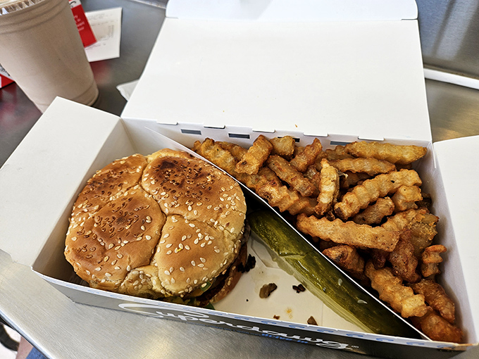 The Superchic sandwich shares its box with those famous crinkle-cuts – a dynamic duo of comfort food.