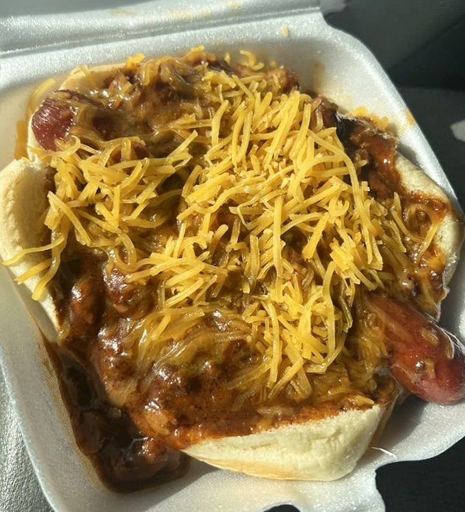 Chili cheese heaven in a container &ndash; where crinkle-cut fries meet their delicious, messy destiny.