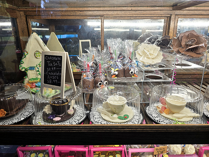 Chocolate tea sets and treats arranged with care &ndash; proving that sometimes the most delicious art is the kind you can eat.