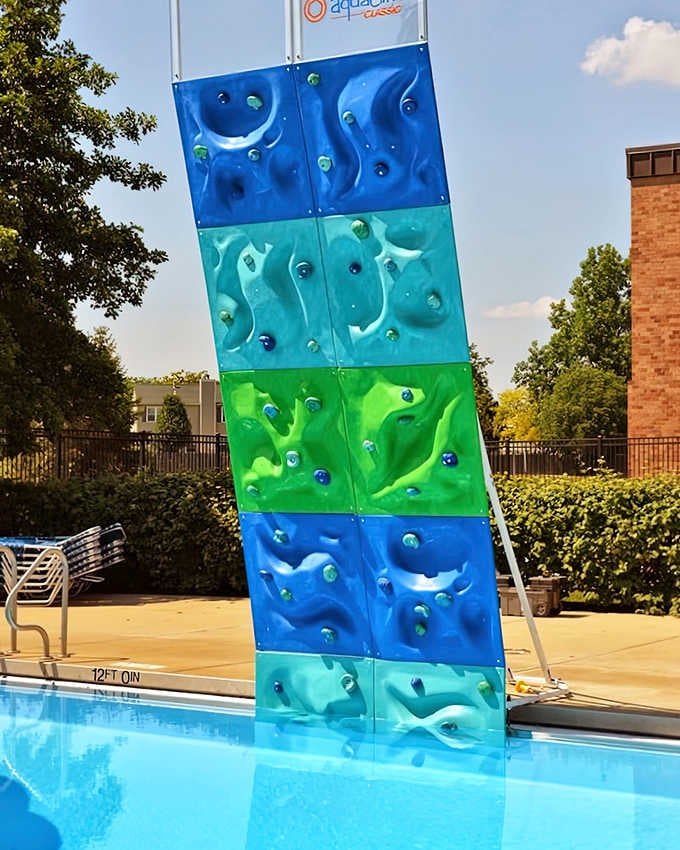 The climbing wall challenges adventure-seekers of all ages, proving that conquering heights is just as thrilling at 40 as it was at 4.