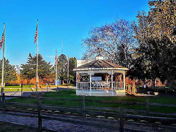 The gazebo at Cornwell's Turkeyville stands ready for community gatherings, a quintessential small-town landmark where memories are made and traditions honored.
