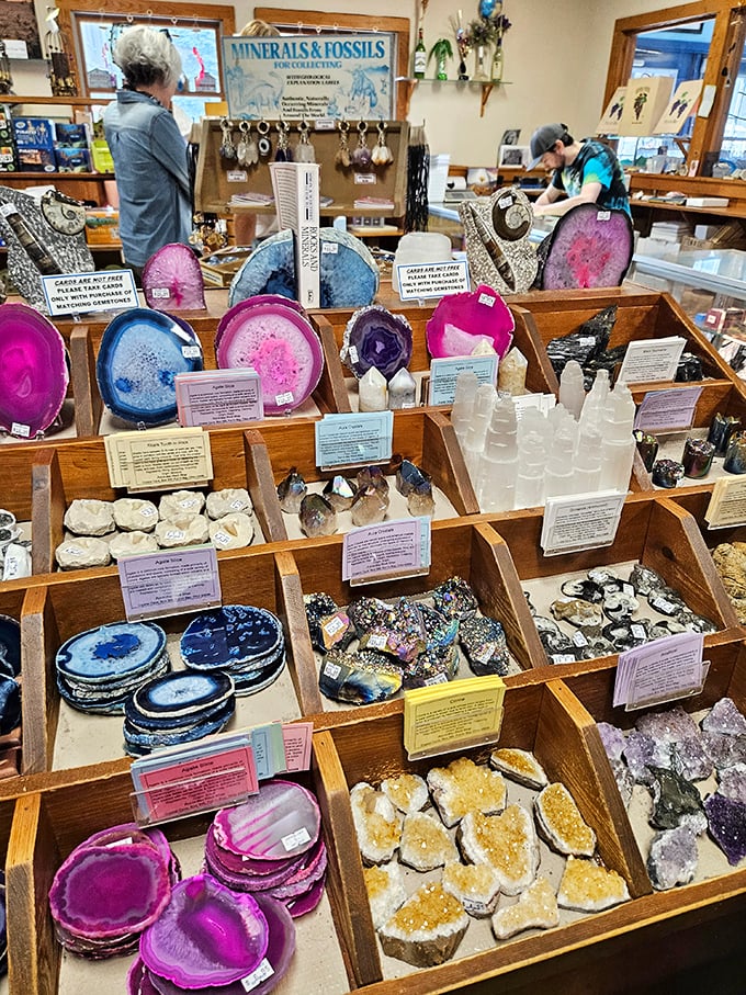 Treasure hunters paradise &ndash; the crystal store offers take-home geological souvenirs that sparkle almost as brightly as their underground cousins.