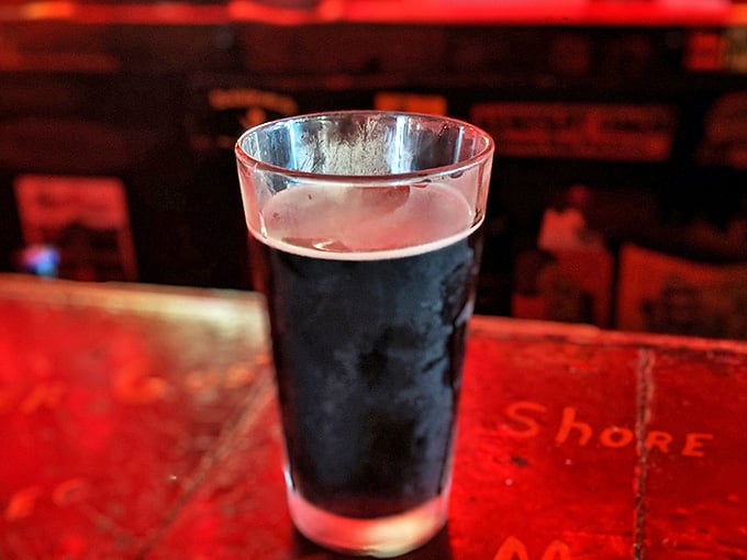 A dark beer in a frosted glass tastes even better when you're surrounded by enough Americana to fill three normal bars.