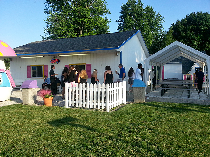 Dining Area: Summer in Illinois, distilled &ndash; a line of eager customers waiting for their frozen fix outside this charming roadside gem.