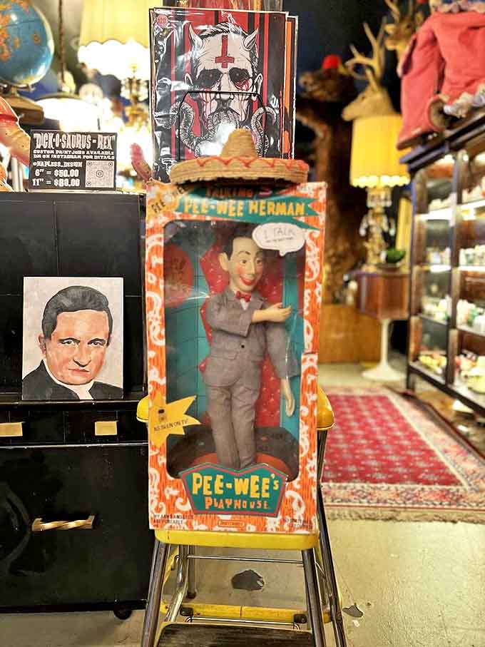 Pee-wee Herman stands ready to greet visitors, proving that some icons never lose their charm no matter how many decades pass.