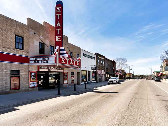 The Historic State Theater's vintage marquee lights up downtown, promising entertainment the old-fashioned way &ndash; with character, community, and buttery popcorn.