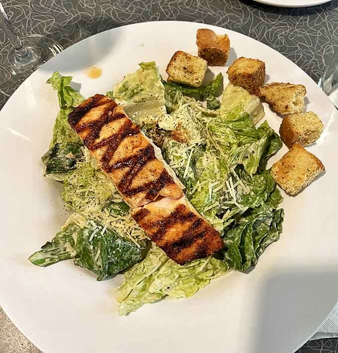 The Caesar Salad with grilled chicken proves that even lighter fare gets the royal treatment here. Those homemade croutons, though!