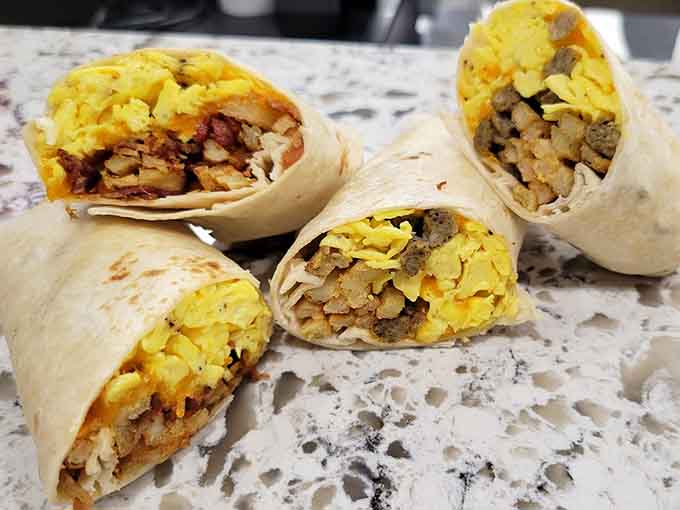 This breakfast burrito is stuffed with enough eggs, cheese, and goodness to fuel your entire morning, possibly your afternoon too.