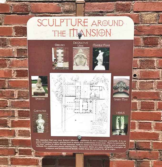 This informational sign reveals the estate's sculptural treasures, a helpful map for art hunters who prefer their masterpieces with a side of fresh air.