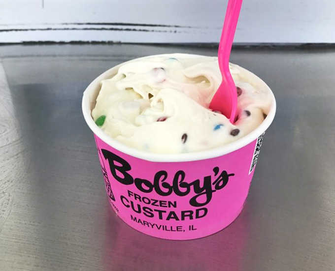 Mini but mighty, this M&M Concrete proves good things come in small packages &ndash; especially when those packages include candy-studded frozen custard.