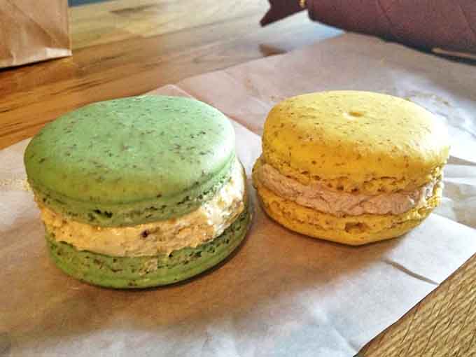 Colorful macarons offer the perfect sweet companion to your coffee &ndash; the pistachio green and lemon yellow duo is particularly irresistible.