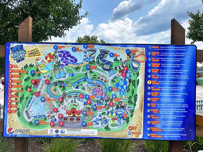 The treasure map to your day of aquatic adventure reveals a wonderland of attractions with names that sound vaguely Australian despite being in Illinois.