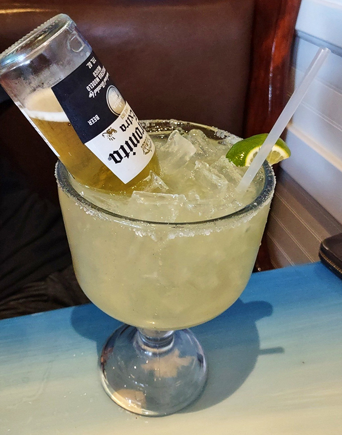 The Margarona combines two vacation favorites in one glass – part science experiment, part cocktail, and entirely worth the inevitable Instagram moment.