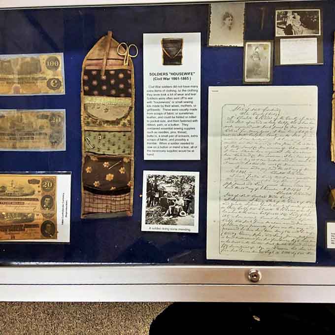 Faded documents and currency tell financial tales from an era when each bank printed its own money and counterfeiting was rampant.