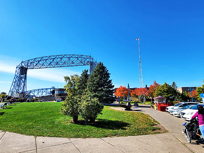 The park area adjacent to the Lake Walk offers a perfect picnic spot where the grass is always greener, especially when viewed against Lake Superior's deep blue waters.