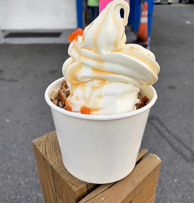 Peach cobbler topped with vanilla soft-serve and pecans &ndash; the South's greatest hits album in dessert form.