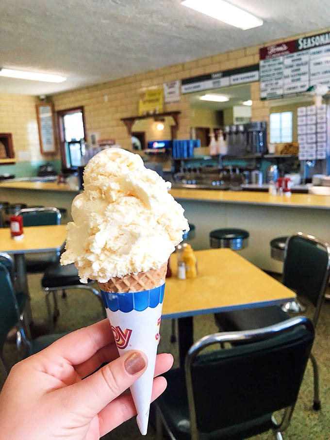 Peach ice cream so vibrant it could make a Georgia orchard blush with envy.