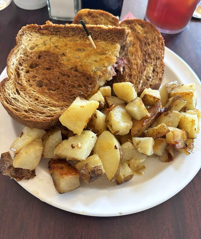 This Reuben sandwich stacks up better than most stock portfolios &ndash; layers of corned beef, sauerkraut, and Swiss cheese between grilled rye.