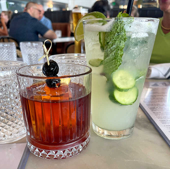 Craft cocktails that deserve their own spotlight &ndash; one smoky and sophisticated, the other bright and refreshing, both expertly balanced by skilled mixologists.