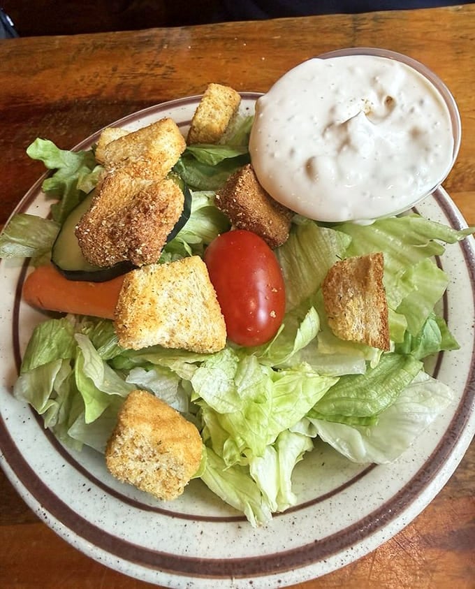 Even the salad looks like it's having more fun here, with house-made croutons that didn't come from a box.