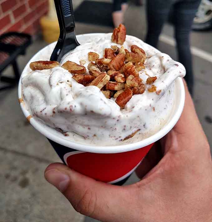 Creamy soft serve studded with crunchy pecans creates that perfect textural contrast that makes you close your eyes with each bite.