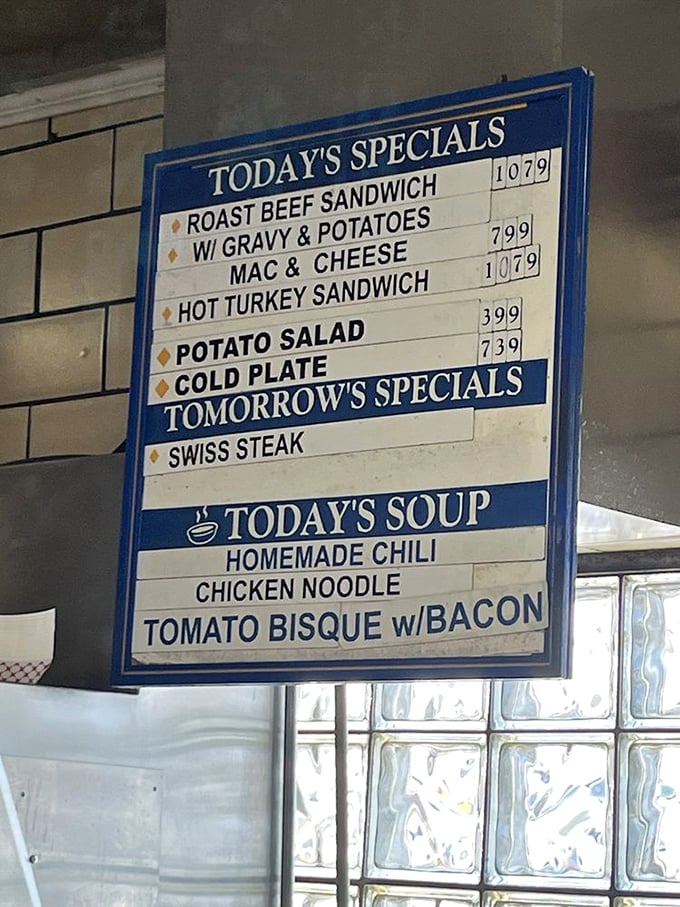 Today's special: The daily specials board reads like a love letter to comfort food – roast beef, mac and cheese, and homemade soups that grandmother would approve of.
