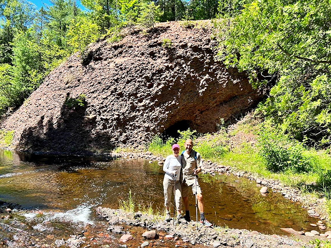 Impressive rock formations near the creek offer glimpses into Minnesota's geological past, standing as natural monuments along the trail.