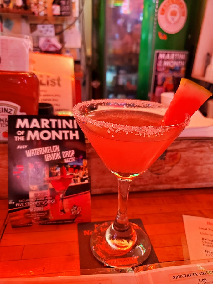 Watermelon Martini: This ruby-red summer sipper, rimmed with sugar and garnished with fresh watermelon, proves cocktails can be both playful and sophisticated.