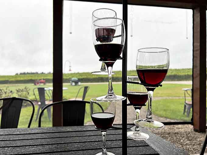 The ultimate vertical tasting experience &ndash; Michigan's finest vintages stacked for your sipping pleasure against a backdrop of vineyard views.