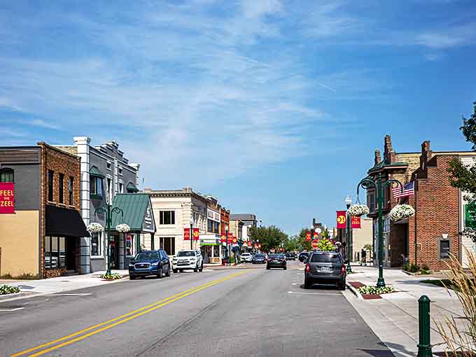 Zeeland's downtown district shines under blue skies, with its "Feel the Zeel" banners fluttering above streets clean enough to eat Dutch pastries off.
