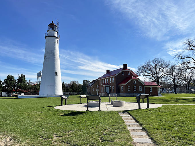 The lighthouse complex looks like someone carefully arranged it for maximum photogenic appeal, though really it's just been sitting here looking gorgeous for nearly two centuries.