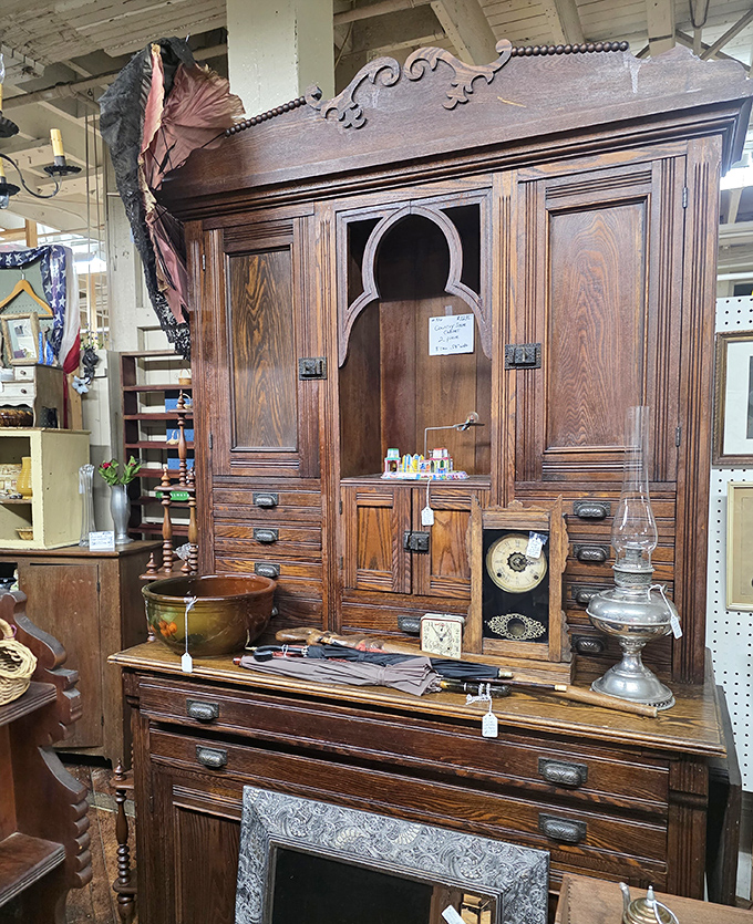 This isn't just furniture &ndash; it's functional art. The ornate wooden cabinet whispers stories of the craftsmen who created it.