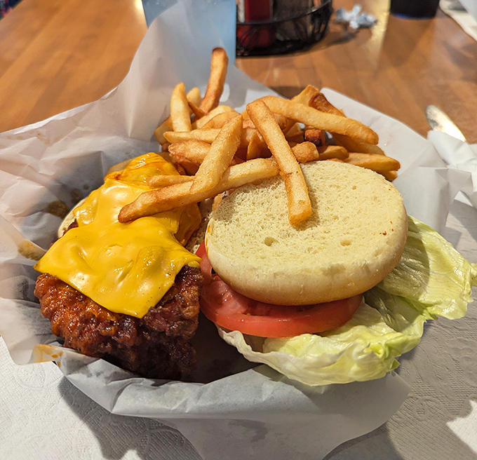 Even their "regular" burgers deserve attention &ndash; this cheese-draped beauty proves Schooners isn't just a one-hit wonder in the comfort food department.